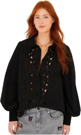 Farm Rio Farm Rio, Femme, Blouses et Chemises, Noir, Taille: 40 FR Chemise &agrave; Manches Longues Boutonn&eacute;e et Broderie