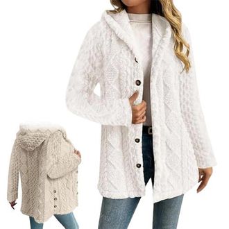 Generic Cardigan &agrave; capuche en jacquard &agrave; manches longues pour femme - Automne et hiver - Veste d&eacute;contract&eacute;e &agrave; porter au quotidien, blanc, 3XL