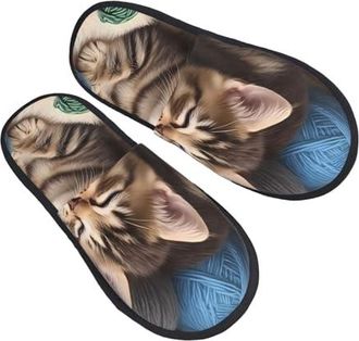 Generic Pantoufles &agrave; imprim&eacute; chat pour femmes, chaussures dint&eacute;rieur et dext&eacute;rieur duveteuses, &agrave; enfiler