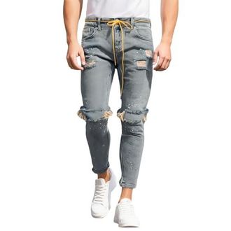 Generic Jean Homme Jeans Homme Pantalon en Jean Trou&eacute; Minceur Mollet Style Sport D&eacute;contract&eacute; - Coupe Amincissante Et Libert&eacute; De Mouvement