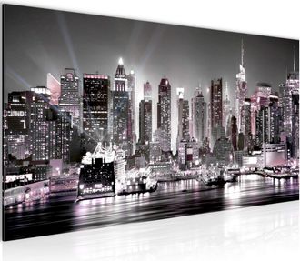 Runa Art Wandbild New York City 1 Teilig 100 x 40 cm Modern Bild auf Vlies Leinwand Skyline Wohnzimmer Büro Rosa Grau 605512b