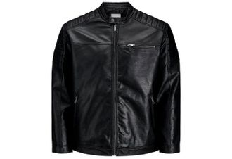 Jack & Jones Lederjacke Jack&Jones XXL Biker-Style Jacke Lederoptik schwarz