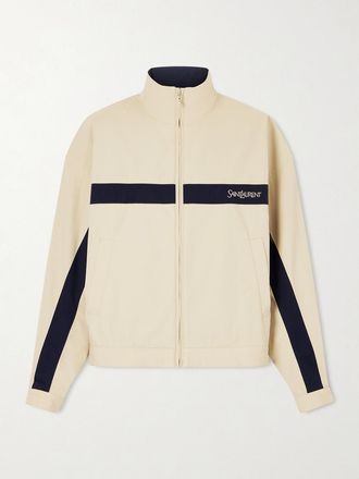 Saint Laurent Jacke Aus Baumwolle Mit Streifen Und Stickerei - Neutral