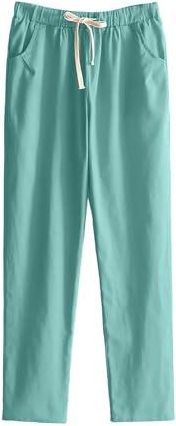 Generic Pantalon droit en coton et lin pour femme, pantalon l&eacute;ger pour femme, pantalon d&eacute;t&eacute; avec cordon de serrage, coupe d&eacute;contract&eacute;e, pantalon de jogging de