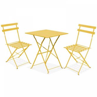 Oviala Oviala - Table de jardin et 2 chaises acier jaune