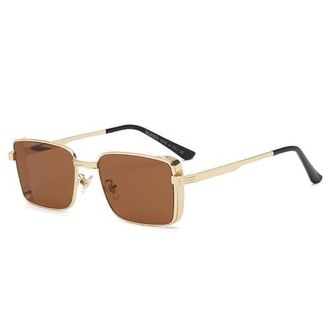 Generic Lunettes De Soleil &Agrave; Monture Carr&eacute;e En M&eacute;tal For Hommes Et Femmes, Tendance Vacances Plein Air(Brown)