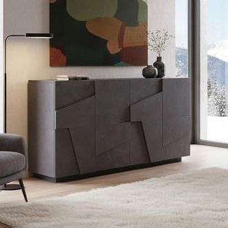 Dmora Kommode Noel, 4-t&uuml;riges K&uuml;chen-Sideboard, Wohnzimmer-Buffet, 100 % Made in Italy, 162 x 44 x 86 cm, Schiefer