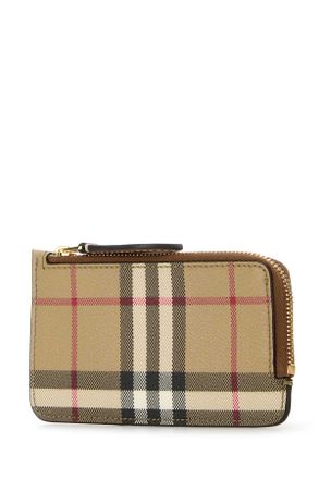 Burberry Womens Printed Canvas Card Holder Vntgchkbriarbrown Polyurethane Polyester Cotton Portafogli