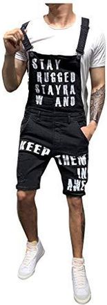 Generic Jeans pour homme avec poche lettre, combinaison streetwear, pantalon bretelles, jean pour homme, Noir, L