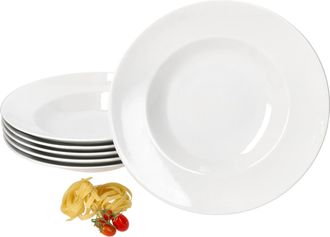 MamboCat Bianco 6er Set Pasta Teller Ø 30 cm 600ml I weißer Porzellan-Pastateller I XL Teller für Pasta, Salat, Antipasti & Suppen I Nudel Teller