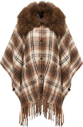 Moncler Moncler Cape En Mohair, Alpaga Et Laine M&eacute;lang&eacute;s Avec Col En Shearling, Femme, Marron, Taille: Uni