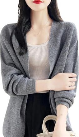 Generic Cardigan en laine pour femme 100 % laine tricot&eacute;e ample confortable col en V, gris, Taille XL