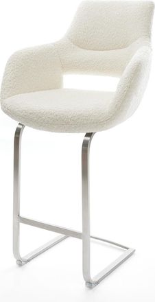 DELIFE Barstuhl Yago-Flex Bouclé Weiß Freischwinger flach Edelstahl Taschenfederkern, Barstühle