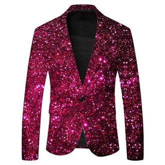 Generic Veste pour homme - Aspect paillettes - Impression &agrave; paillettes - Coupe ajust&eacute;e - Costume de f&ecirc;te disco - Pour carnaval, mariage et sc&egrave;ne (pas de v&eacute;rit