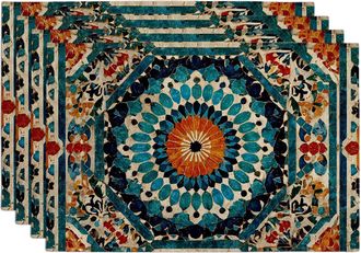 Generic Elegante Tischsets mit Blumenmosaik, blau, Vintage, mediterran, Tischmatten zum Essen, umweltfreundlich, waschbar, für drinnen und draußen, dekorative