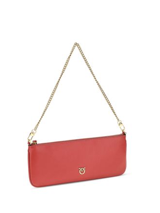 Pinko Womens Horizontal Flat Leather Shoulder Bag Rosso Rio-Antique Gold