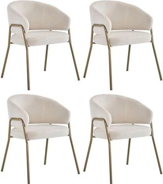 Merax Lot de 4 chaises de Salle &agrave; Manger, Blanches, Modernes, en Velours dagneau, avec Finition Or Spray et Pieds dor&eacute;s