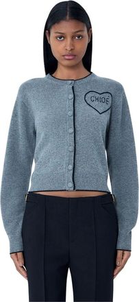 Chlo&eacute; Femme, Pulls, Gris, Taille: 40 FR Logo Motif Cardigan