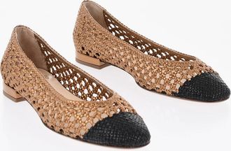 Francesco Russo Ballerinas aus Leder mit H&auml;kel-Optik und kontrastierender Spitze Francesco Russo
