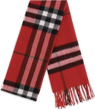 Burberry Womens Check Cashmere Scarf Post Red Kashmir-Capra Hircus Kashmir/capra Scarfs