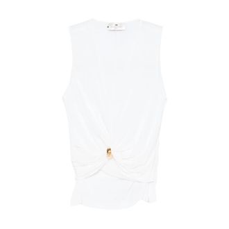 Elisabetta Franchi Jersey Top mit Schmuckdetail - - Tops - Damen - Wei&szlig; - XS