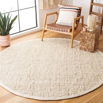 Safavieh Naturfaser Teppich für Wohnzimmer, Esszimmer, Schlafzimmer - Natural Fiber Collection, Kurzer Flor, Elfenbein, 152 X 152 cm
