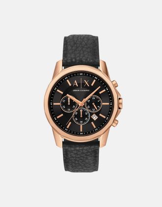A|X Armani Exchange Montre chronographe pour homme en caoutchouc - Noir et or rose-Dor&eacute;