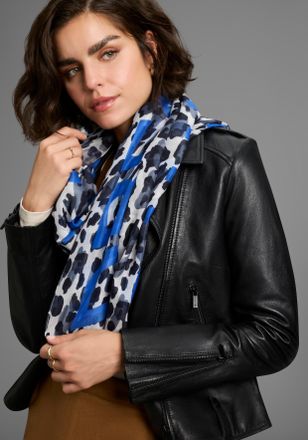 Laura Scott Modetuch LAURA SCOTT, Damen, beige (beige, royalblau), Web, Obermaterial: 100% Polyester, gemustert, Modet&uuml;cher, in Schalform mit trendigem Leo-Allove