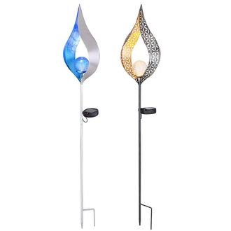 Globo Lighting Solarleuchte Flamme Garten Solarstab f&uuml;r Au&szlig;en Solar Garten Deko f&uuml;r Au&szlig;en, mit Erdspie&szlig; und Lichteffekt in gelb und blau, 1x LED, H 90 cm, 2er Set