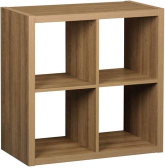 Sweeek Etagère bibliothèque cubique 2 niveaux 4 compartiments. effet bois de manguier. L 76 x P 39 x H 76cm