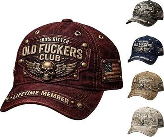 Generic Old Fuckers Club Casquette de baseball vintage, inscription 100 % am&egrave;re, paquet de pi&egrave;ces comm&eacute;moratives, casquette neutre r&eacute;glable, rouge, Taille uni