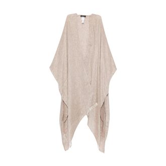 Fabiana Filippi Femme, Blouses et Chemises, Brun, Taille: ONE Size Kimono tiss&eacute; ouvert sur le devant &agrave; ourlet frang&eacute;