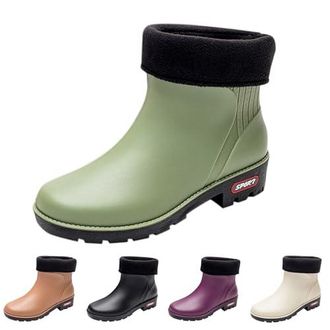 Generic Bottes de pluie en peluche pour femme - Imperm&eacute;ables - Bottines Chelsea courtes - Chaussures de jardin antid&eacute;rapantes - Chaudes et confortables - Avec