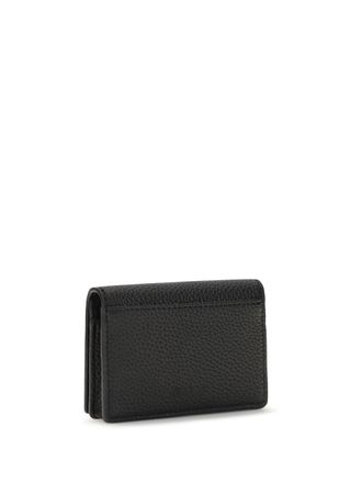 Ganni Womens Bou Card Holder With Flap Grained Black Wallet
