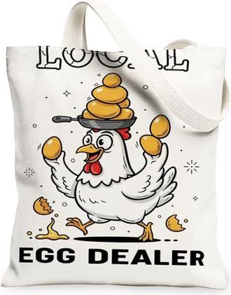 Generic Sacs fourre-tout en toile de poulet locaux, sacs d&eacute;picerie r&eacute;utilisables, l&eacute;gers et lavables avec bandouli&egrave;re, blanc, 13x15 Inch
