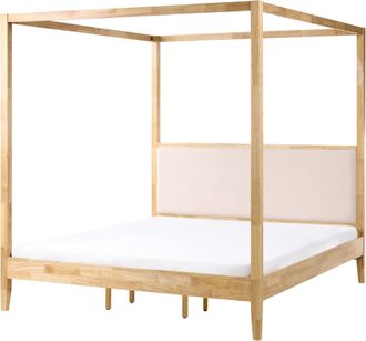 Beliani Himmelbett Holz Hellbraun 180 x 200 cm mit Kopfteil und Lattenrost Haillicourt