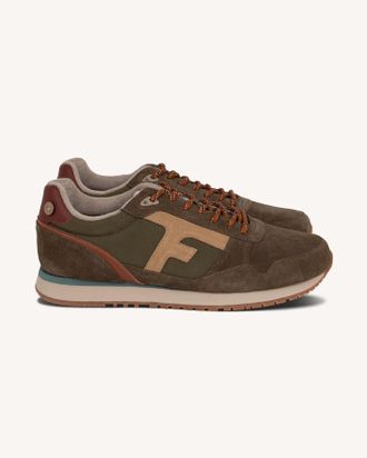 Faguo Baskets en cuir su&egrave;de kaki et beige
