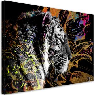 Feeby Bild auf Leinwand Tiere Abstrakt Tiger 45x30 cm Kunstdruck Modern Wandbilder 1 tlg Deko Flur Wohnzimmer Schlafzimmer Wanddekoration Aquarell Farbfleck