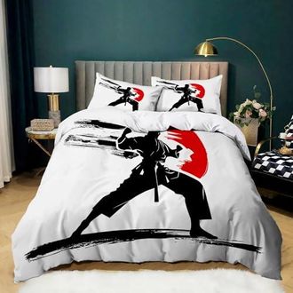 Generic Housse de Couette Athl&egrave;te Karat&eacute; 140 x 200 cm, Parure de Lit Peinture LEncre 1 Personnes - House de Couette Microfibre avec Fermeture Eclair et 2 Taie