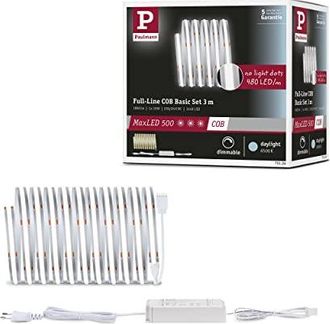 Paulmann 71124 MaxLED 500 LED Strip Full-Line COB 19W 600lm/m 480LEDs/m dimmbar 3m Silber Kunststoff 6500K LED Band erweiterbar