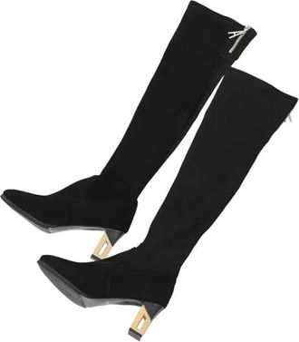 FOMIYES Longues Femme Hiver &Eacute;paisses &agrave; Talon &Eacute;pais &Eacute;lastique Bottines Hautes Chaudes pour Ext&eacute;rieur et Soir&eacute;e Mode Automne Hiver Noir