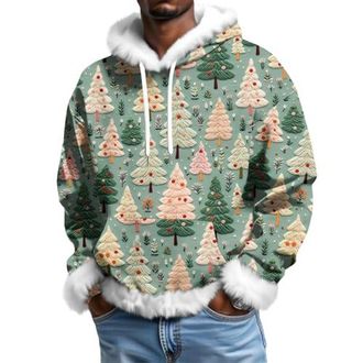 Generic Sweat à capuche pour homme - Sweat à capuche de Noël pour homme - Avec Père Noël et bordure en fourrure synthétique - En polyester - Pour lhiver et le
