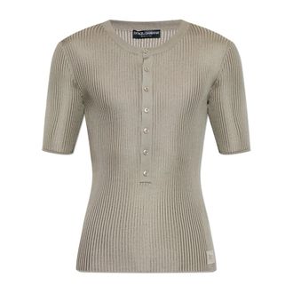 Dolce & Gabbana Homme, Tops, Gris, Taille: 2XL T-shirt en soie avec &eacute;cusson logo