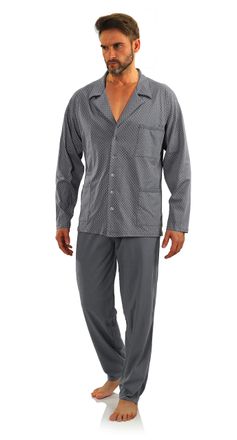 Sesto Senso Herren Schlafanzug Lang Pyjama Knopfleiste 100% Baumwolle Kn&ouml;pfe Langarm Shirt Taschen Pyjamahose Zweiteilig Set Nachtw&auml;sche 3XL Anker Graphit grau