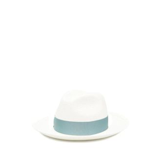 Borsalino Femme, Accessoires, Blanc, Taille: S Chapeau de paille avec d&eacute;tail ruban