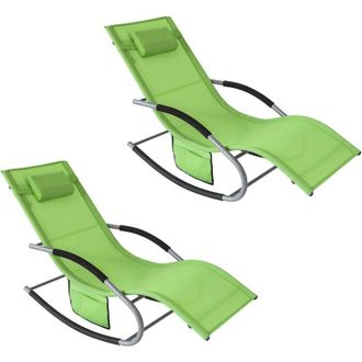 SoBuy SoBuy Lot de 2 Chaises Longues Transat Pliable Jardin Aluminium - Bain de Soleil Ergonomique &agrave; Bascule Relax - Fauteuil Ext&eacute;rieur Confortable Plage