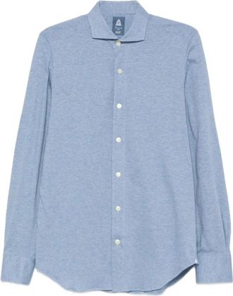 Finamore Homme, Chemises, Bleu, Taille: XL Chemise Bleue en Lin et Coton Napoli