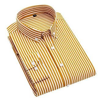 Generic Chemise boutonn&eacute;e &agrave; manches longues pour homme, chemise &agrave; revers &agrave; rayures verticales, coupe ample, chemise formelle, sans repassage, haut de travail 