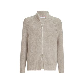 Brunello Cucinelli Cashmere And Silk High-neck Cardigan With Zipper