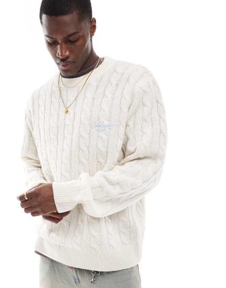 Carhartt Work in Progress Pull en maille torsad&eacute;e &agrave; logo signature - Cr&egrave;me-Blanc